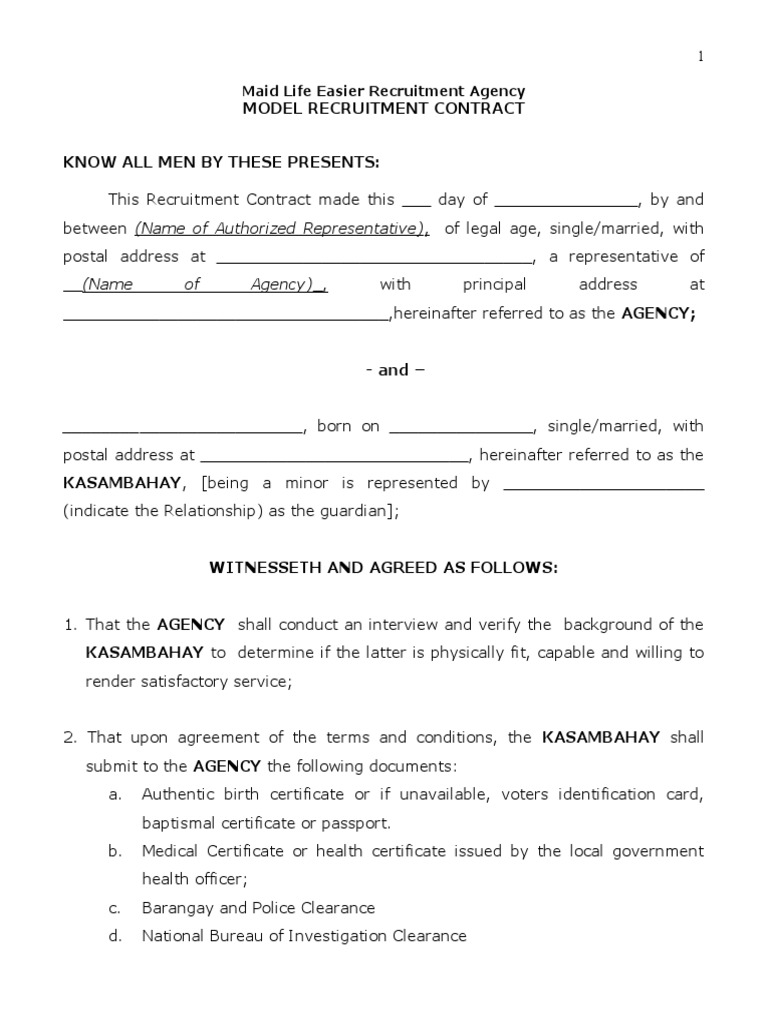 Kasambahay Contract Pdf Contractual Term Employment