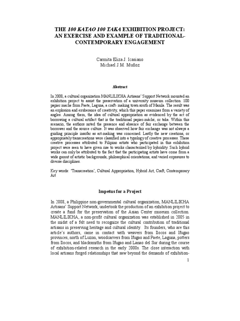 The 100 Katao 100 Taka Exhibition Project: An Exercise and Example of ...