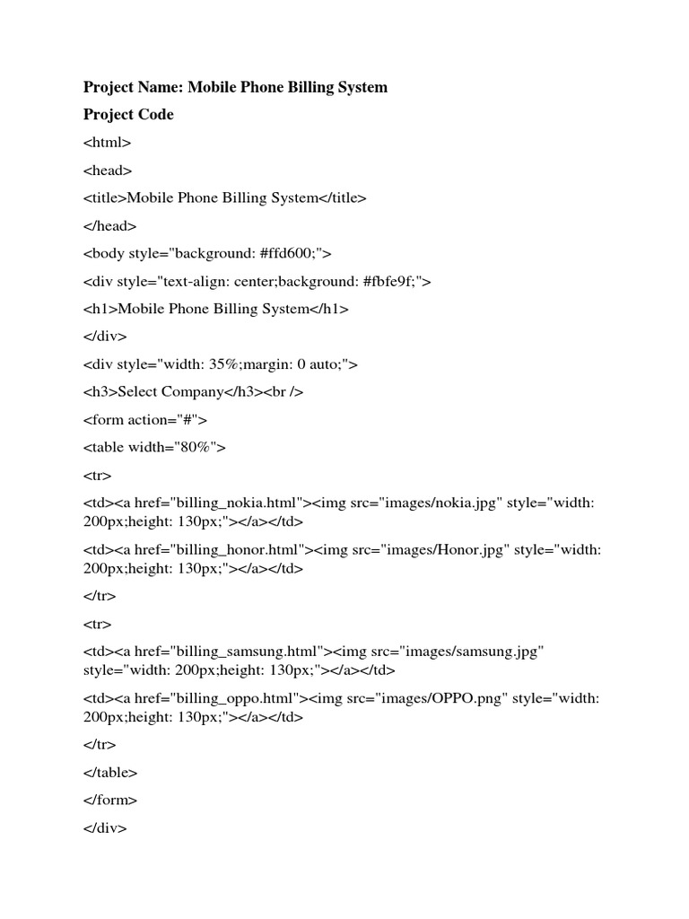 Project Name: Mobile Phone Billing System Project Code | PDF | Mobile ...