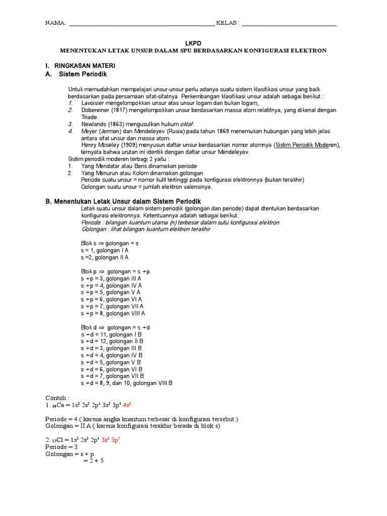 LKPD Letak Unsur Dalam Spu | PDF