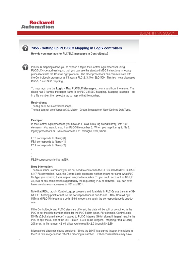 Setting Up PLC-SLC Mapping in Logix Controllers | PDF | Integer ...
