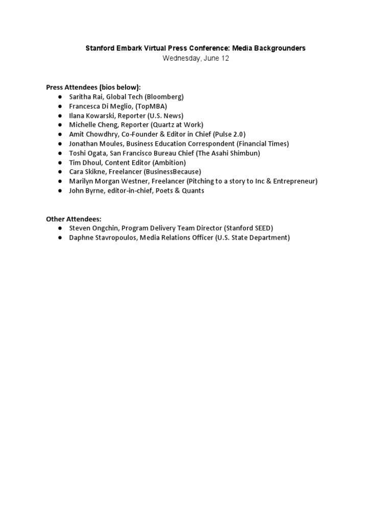 Stanford Embark Virtual Press Conference | PDF | Financial Times ...