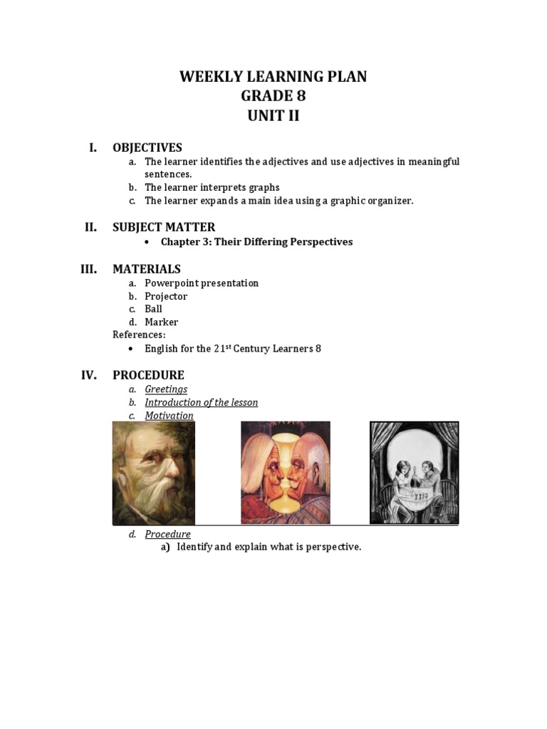 Weekly Learning Plan Grade 8 Unit Ii: I. Objectives | PDF