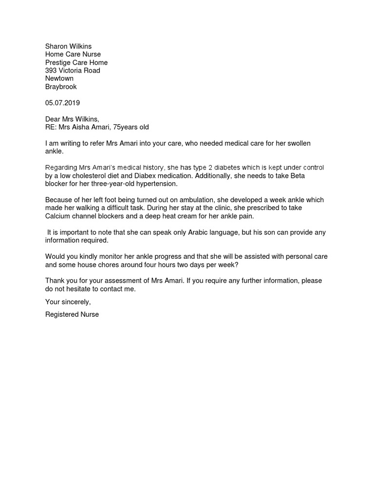 OET Referral Letter Sample for Nurses | PDF