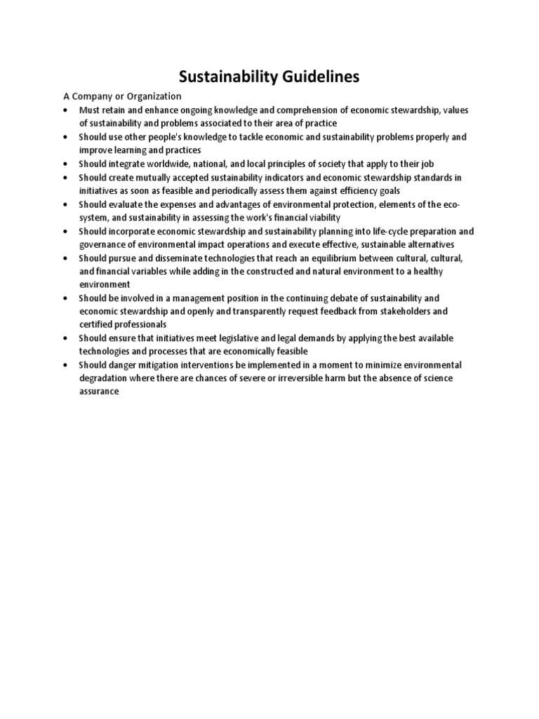 Sustainability Guidelines: A Company or Organization | PDF