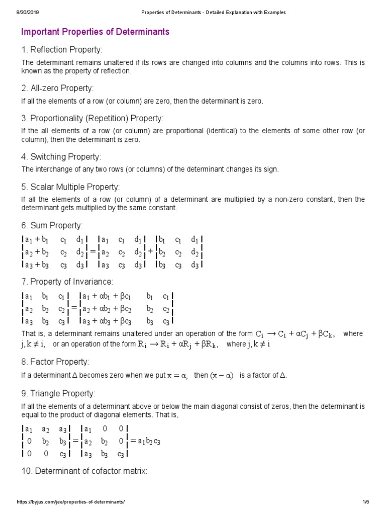 Properties of Determinants - Detailed Explanation With Examples | PDF ...