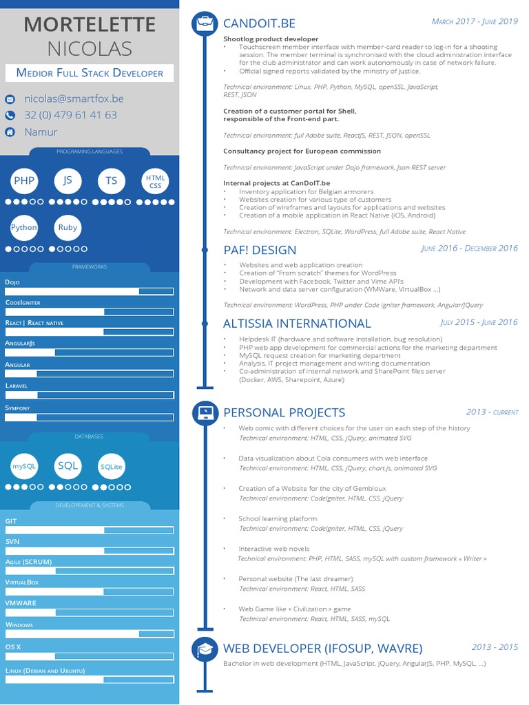 CV Mortelette Nicolas Medior Full Stack Developer 1562674818 | PDF | J Query | Angular Js
