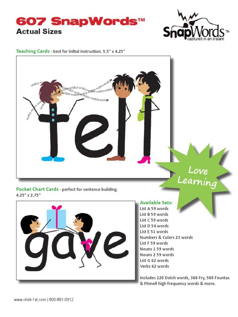 Snap Words Sizes and Lists PDF | PDF | Learning