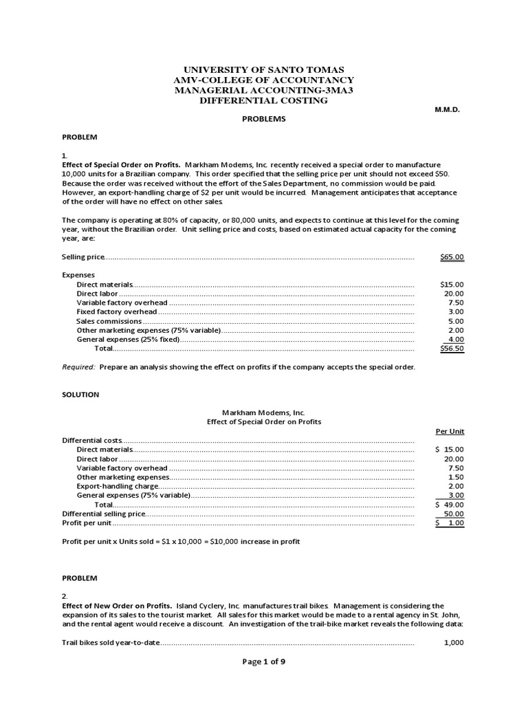 Differential Costing Part II | PDF | Sales | Cost