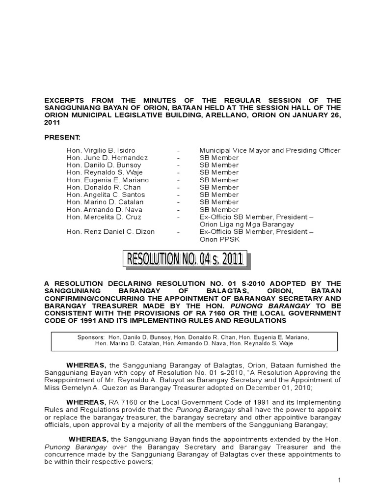 Punong Barangay Over The Barangay Secretary and Barangay Treasurer and ...