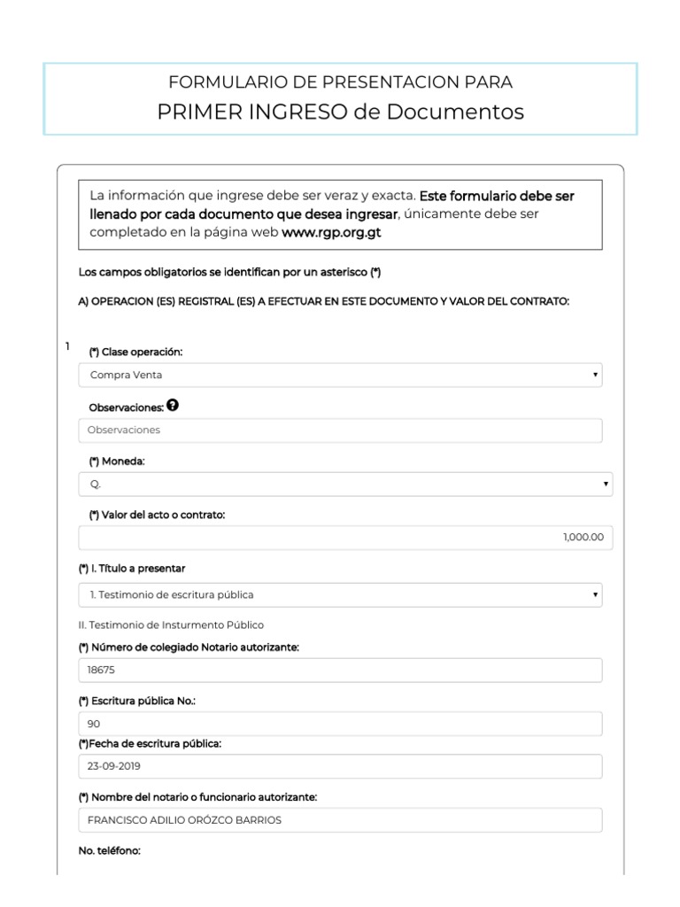 Formulario de Presentación para Primer Ingreso de Documentos | PDF ...