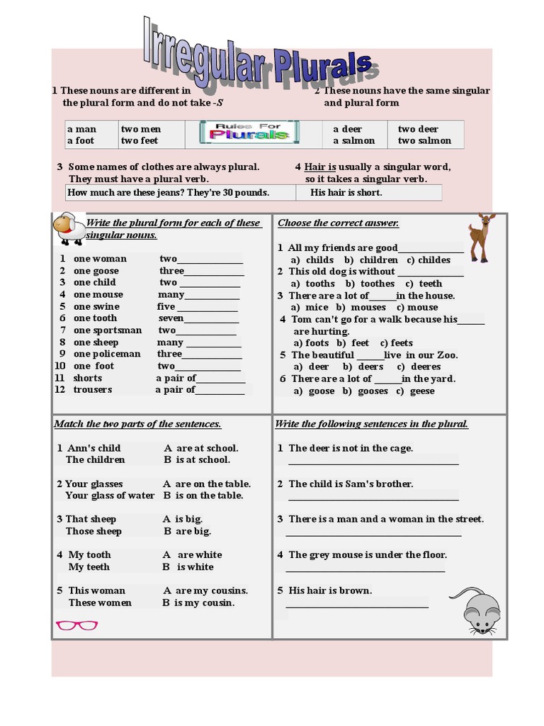 Irregular Plurals Fun Activities Games Grammar Drills 69375 | Download ...