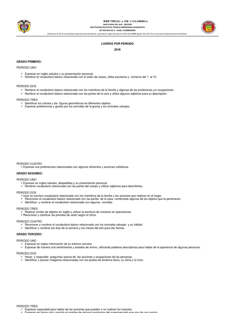 Logros Por Periodo Ingles | PDF | Verbo | Oración (Lingüística)