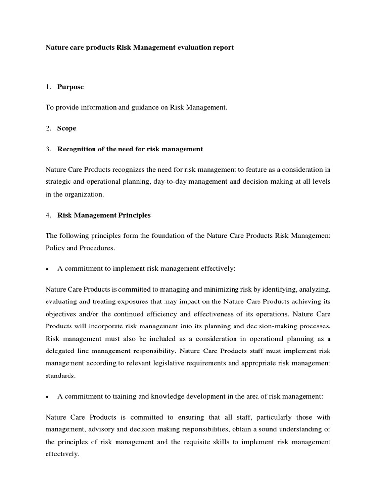 Nature Care Products Risk Management Plan | PDF | Risk Management ...