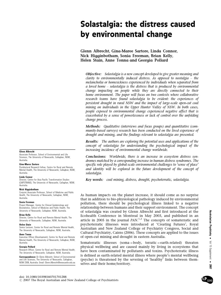 Albrecht Solastalgia PDF | PDF | Mental Disorder | Stress (Biology)