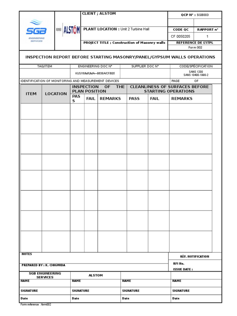 Inspection Report For Masonry Walls | PDF