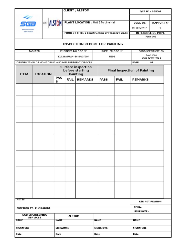 FORM005 Inspection Report For Painting | PDF