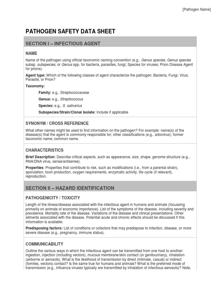 Pathogen Safety Data Sheet-Eng | PDF | Pathogen | Infection
