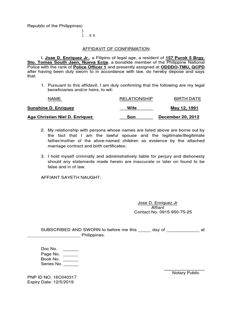 Affidavit of Confirmation Je | PDF