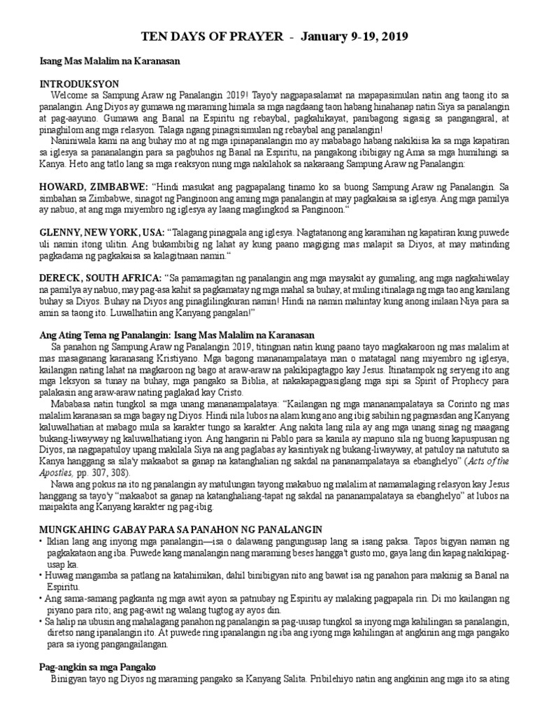 10 Days of Prayer Tagalog | PDF