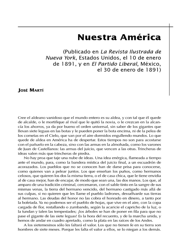 Nuestra América - José Martí - Cuba PDF | PDF