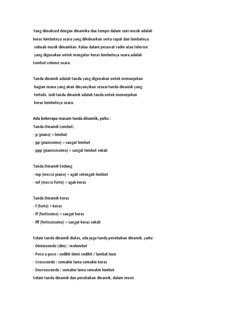 Tanda Dinamika dan Tempo dalam Musik | PDF | Seni & Disiplin Bahasa ...