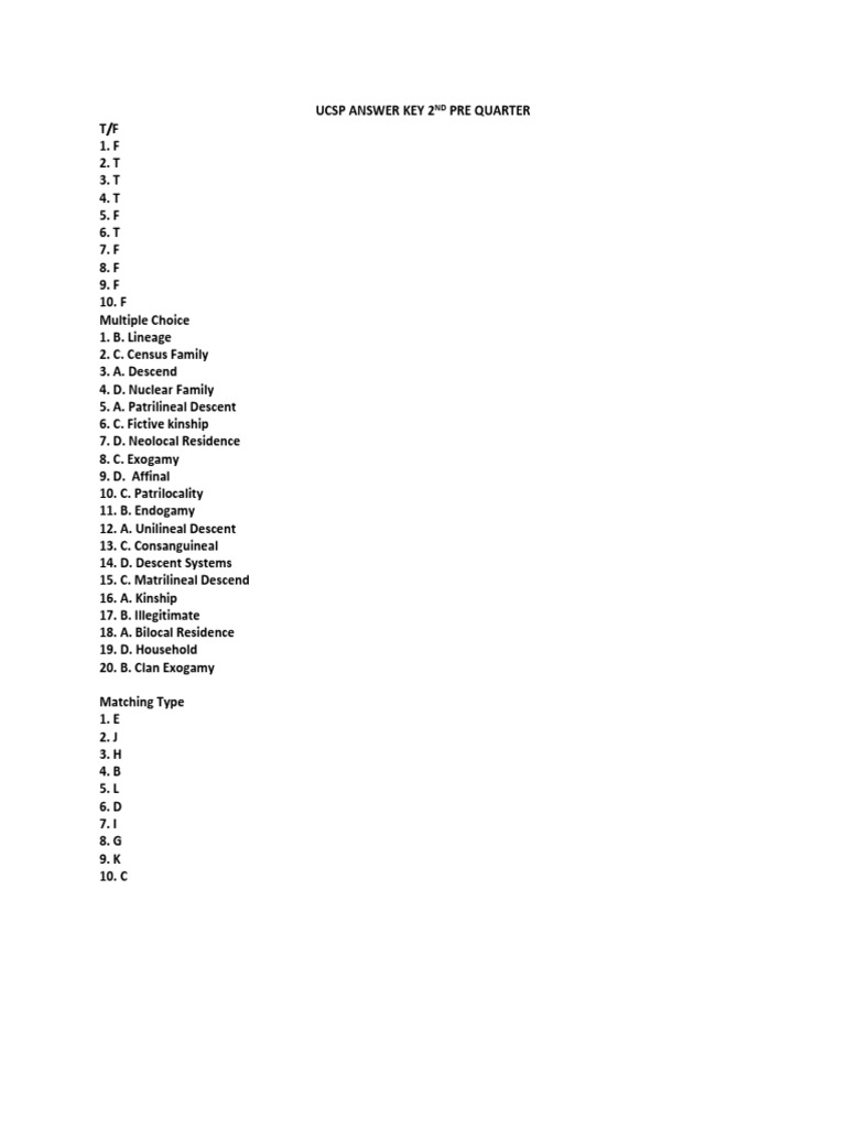 Ucsp Answer Key 2ND Pre Quarter | PDF
