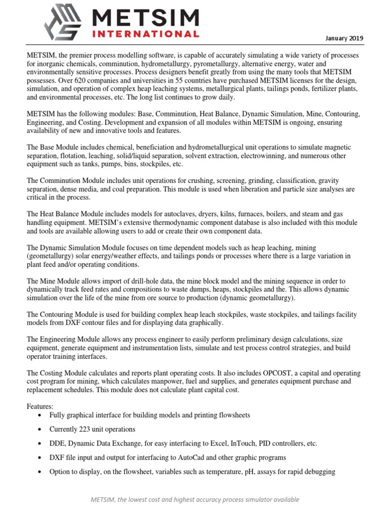 METSIM Process Simulation Software Overview | PDF | Simulation | Chemical Substances