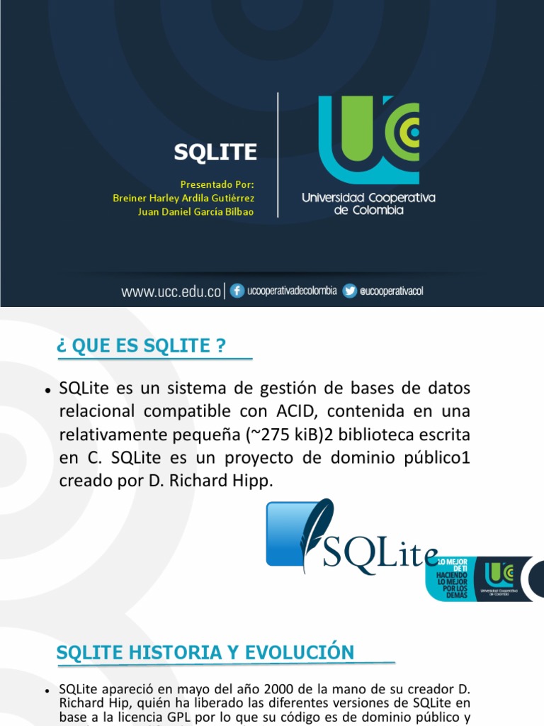SQLite Presentación | PDF | Tabla (base de datos) | Bases de datos
