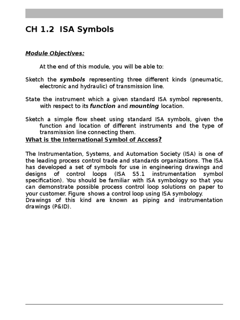CH 1.2 ISA Symbols: Module Objectives | PDF | Instrumentation ...