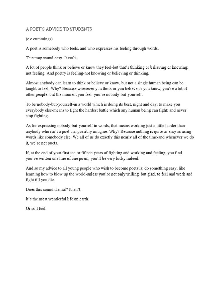 The Difficult but Rewarding Path of the Poet: e.e. cummings Provides ...