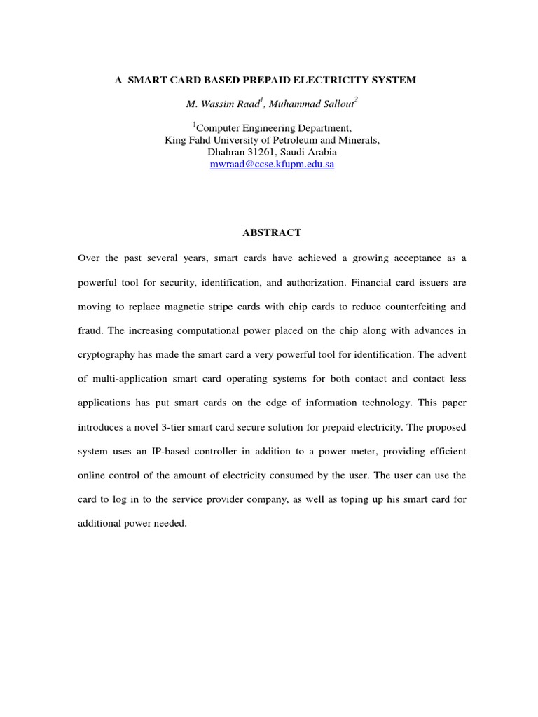 A Smart Card Based Prepaid Electricity S | PDF | Smart Card | Credit Card