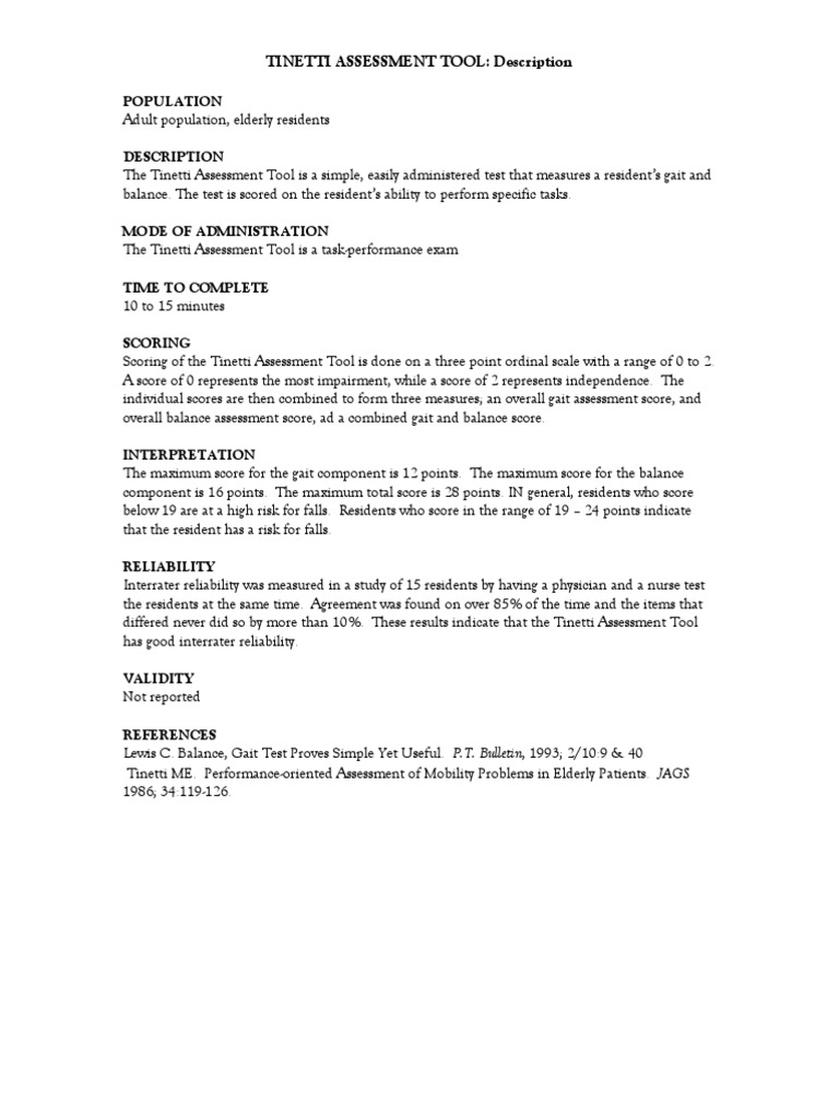 Tinetti Assessment Tool Overview | PDF | Foot
