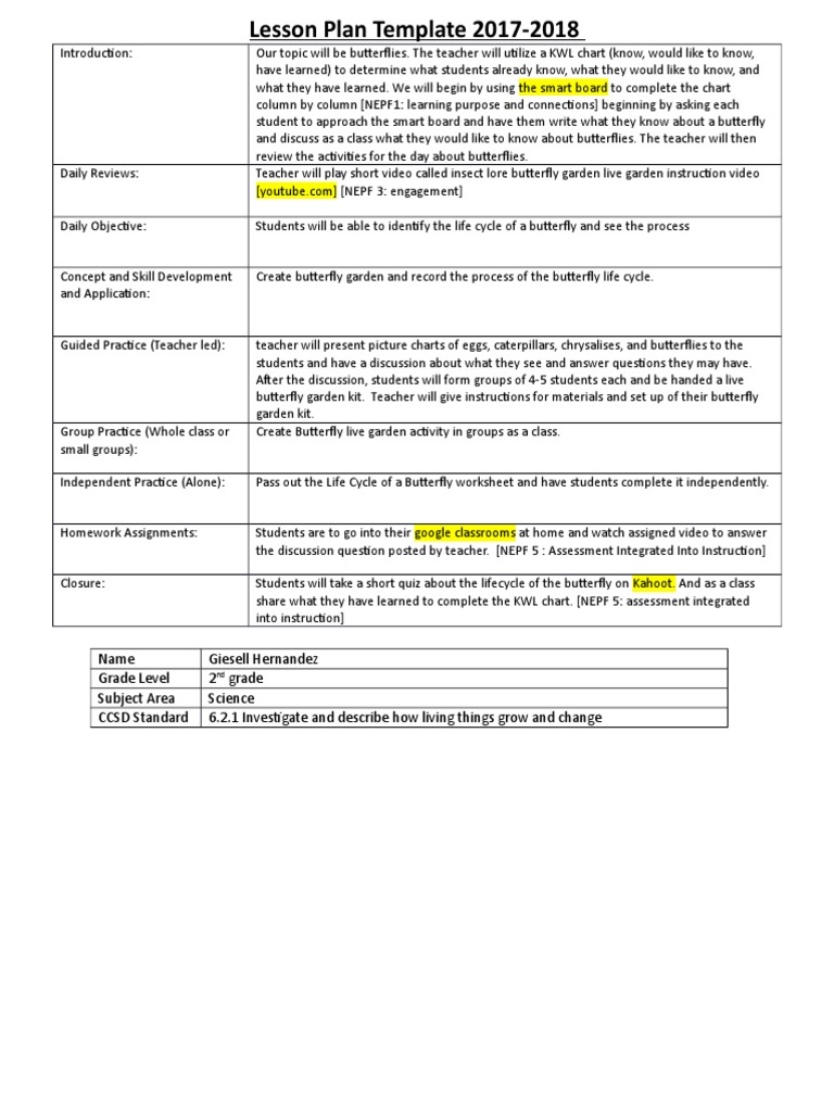 2nd Grade Butterfly Lesson Plan | PDF | Lesson Plan | Educational ...