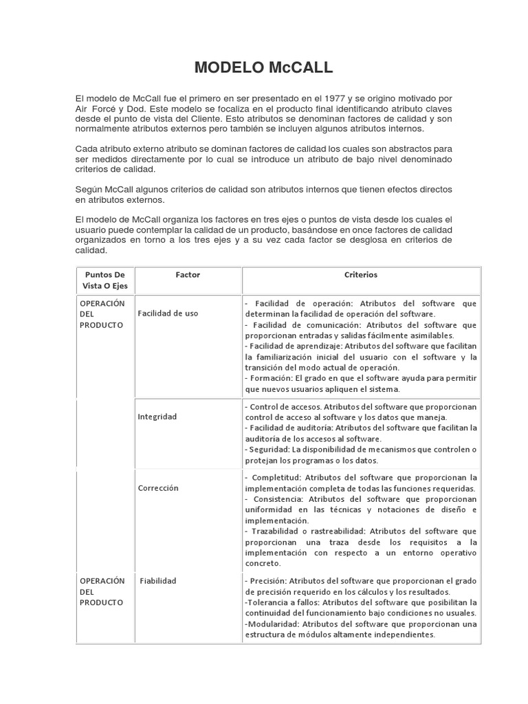 MODELO McCALL PDF | PDF | Software | Calidad (comercial)