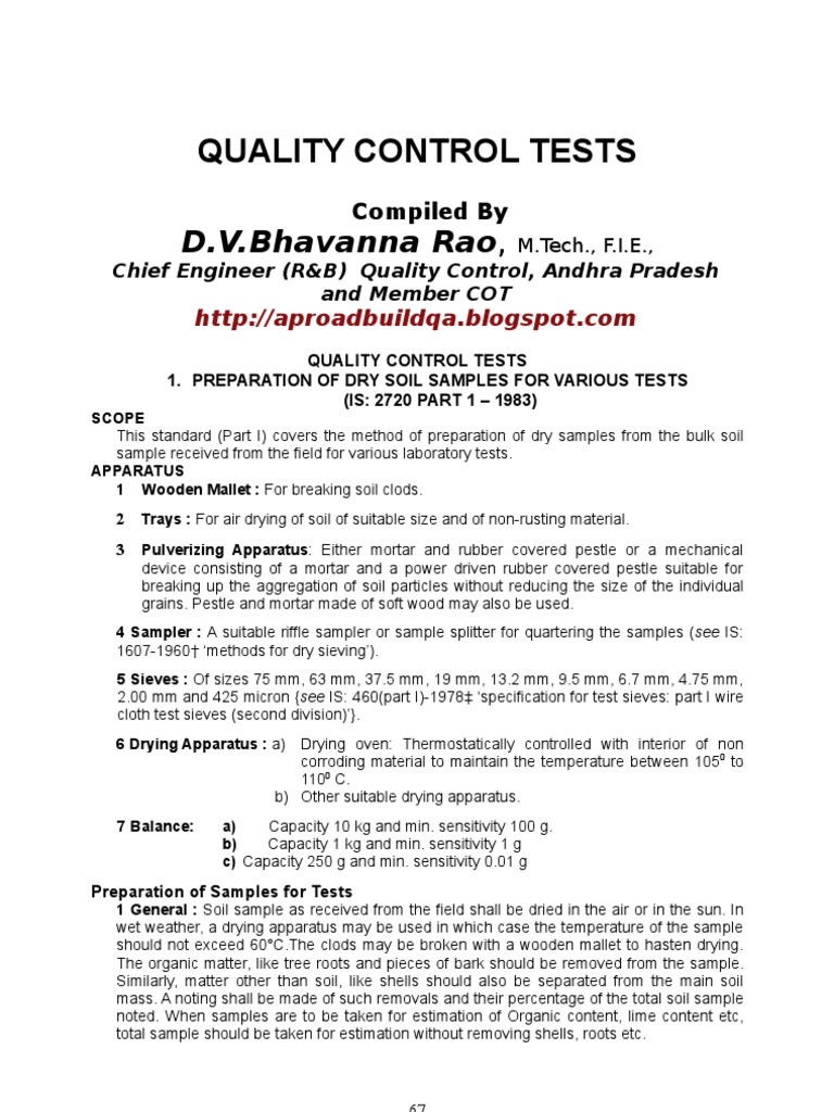 Quality Control Tests | PDF | Density | Soil