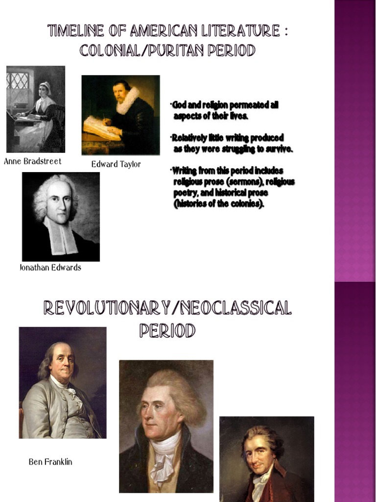 Timeline of American Literature: Colonial/Puritan Period | PDF ...