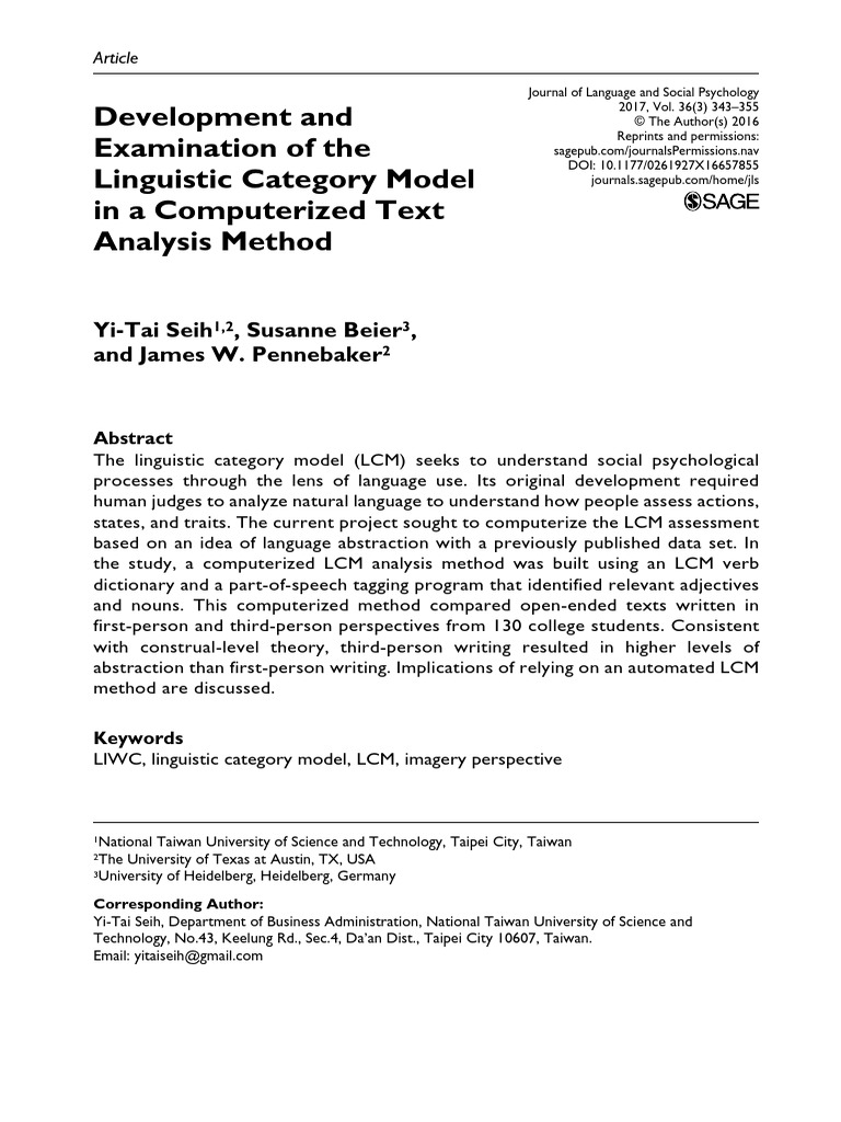 Development and Examination of The Linguistic Category Model in A Computerized Text Analysis ...