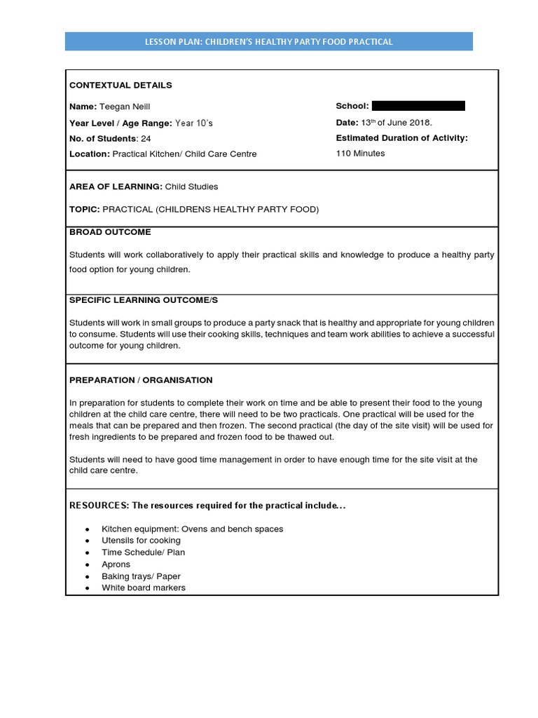 Lesson Plan Childrens Healthy Party Food | PDF | Meal | Foods