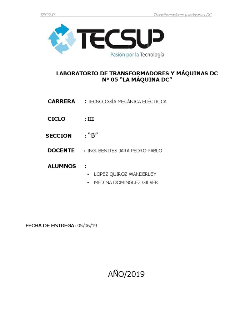 LAB. N°5 Transformadores y Máquinas DC | PDF | Motor eléctrico | Generador eléctrico