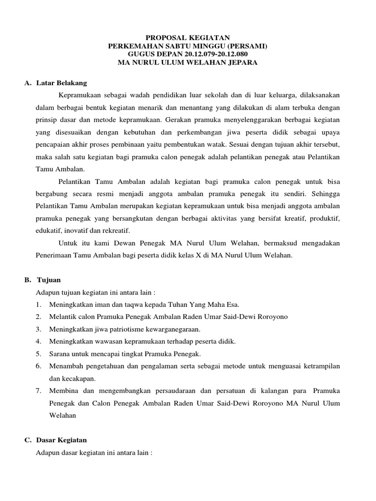 Proposal Kegiatan Persami 2019 | PDF