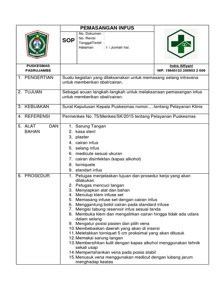 Sop Pemasangan Infus | PDF