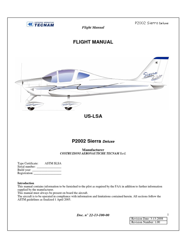 Tecnam p2002 Sierra Deluxe Flight Manual PDF | PDF | Airspeed | Takeoff