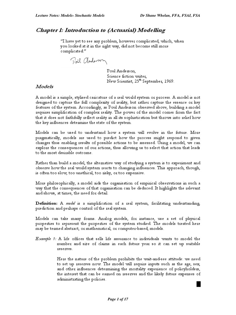 Chapter 1: Introduction To (Actuarial) Modelling: Models | PDF ...