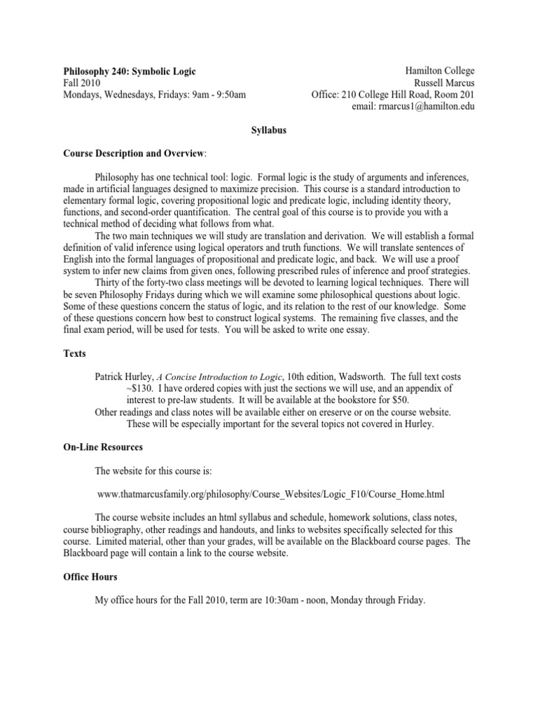 Philosophy 240: Symbolic Logic | PDF | First Order Logic | Logic
