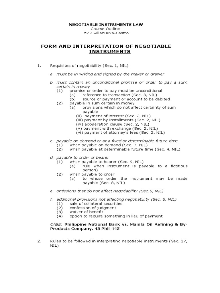 Form and Interpretation of Negotiable Instruments | PDF | Negotiable ...