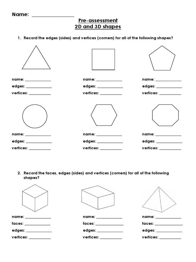 Preassessment 2d and 3d Shapes | PDF