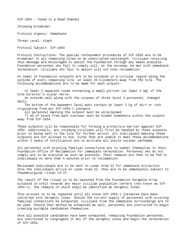 SCP-1654 - Tuned To A Dead Channel | PDF | History