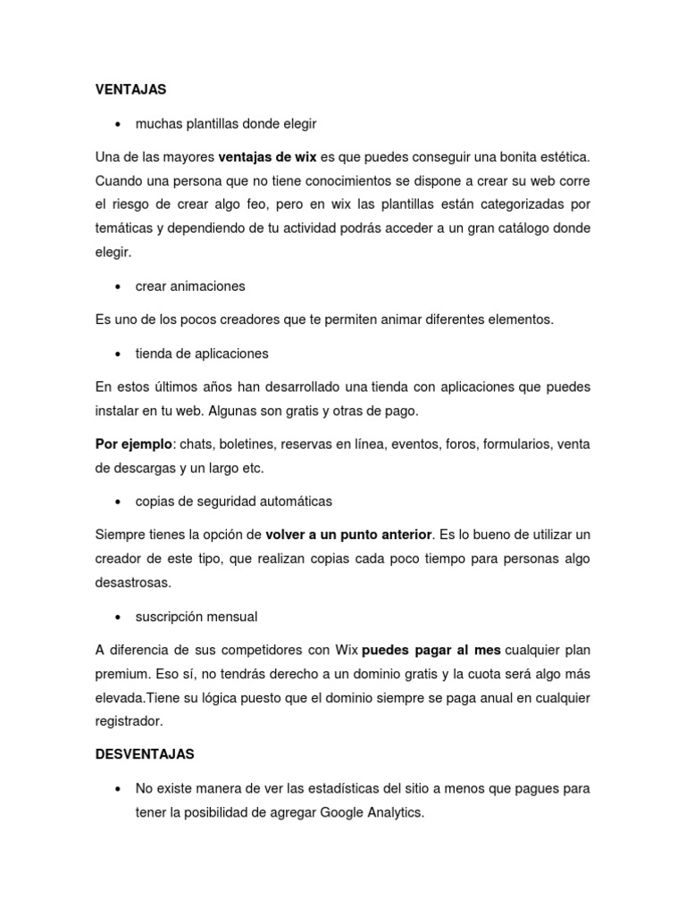 Ventajas y Deventajas Wix | PDF | Informática