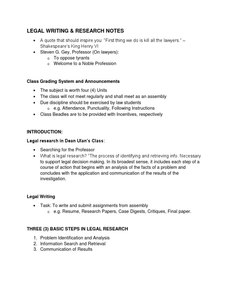 Legal Research and Writing Notes - Dean Ulpiano | PDF | Precedent ...